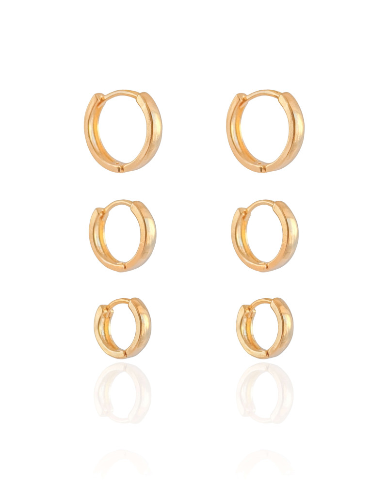 Trio de Argolas Click Lisa Banhado a Ouro 18K Lolia Acessórios